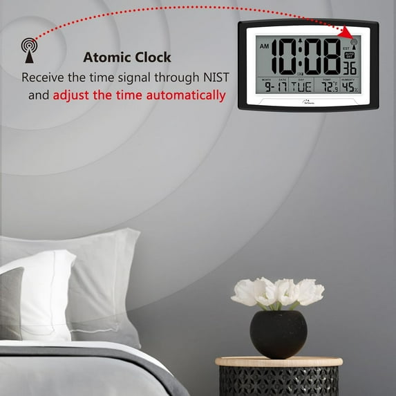 JINYUN-Atomic Clock with Indoor Temperature and Humidity, 12.5 Inch ...