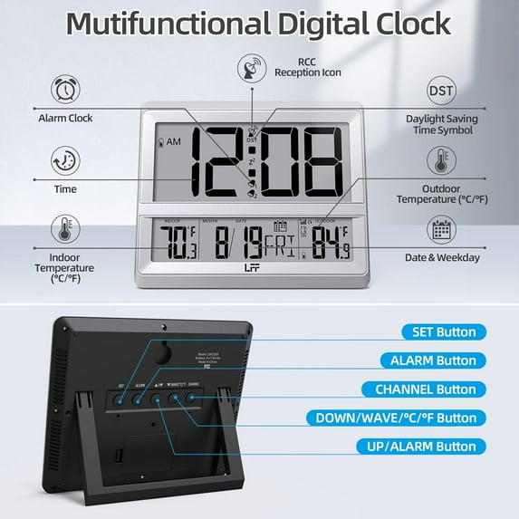 JINYUN-Atomic Clock Large Display, Digital Wall Clock with Indoor ...