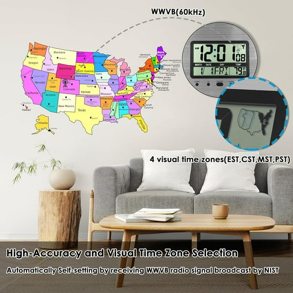 JINYUN-Atomic Wall Clock with Temperature & Date - Self-Setting Digital ...