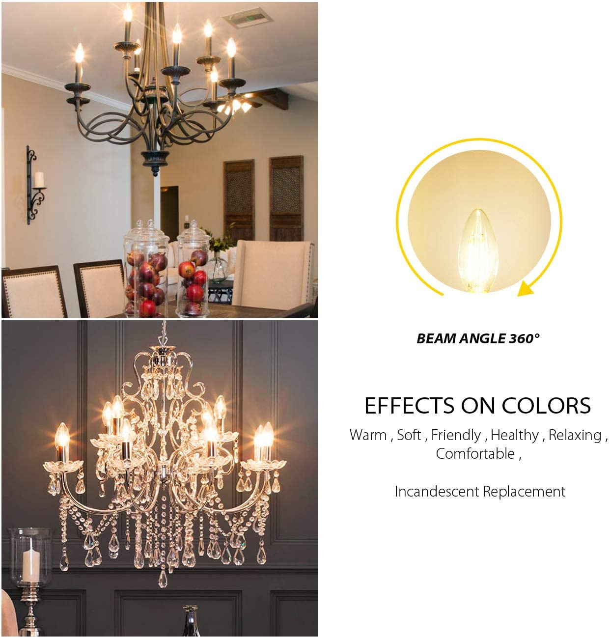 JINYUN-B11 LED Edison Filament Bulb Dimmable 60W Equivalent, E12 ...