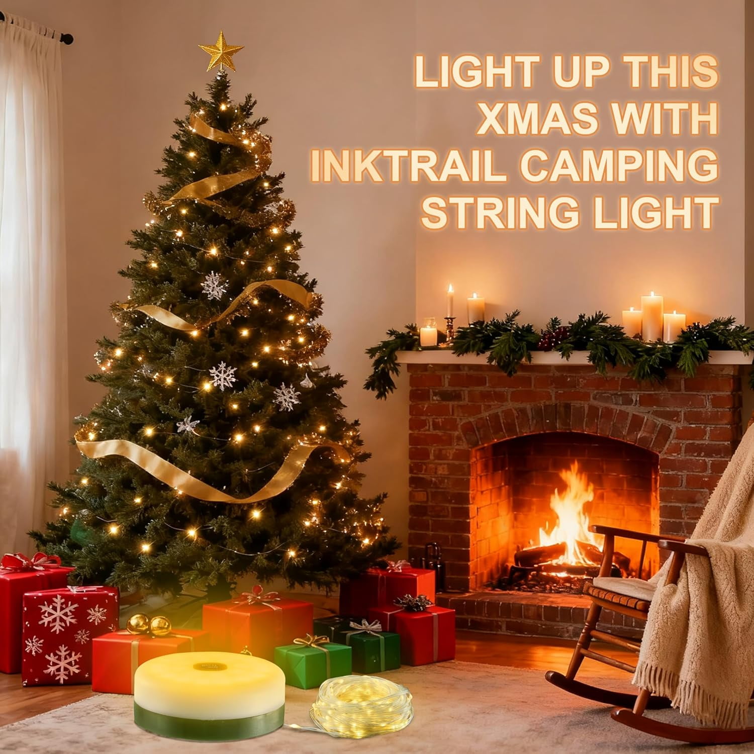 JINYUN-Camping String Lights, 4 in 1 Quick Storage 33FT Rechargeable ...