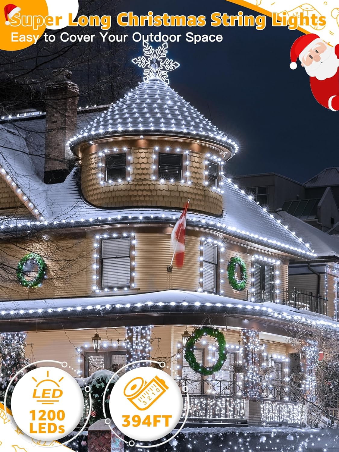 JINYUN-Christmas Lights 1200 LED 394 FT, Waterproof Outdoor String ...