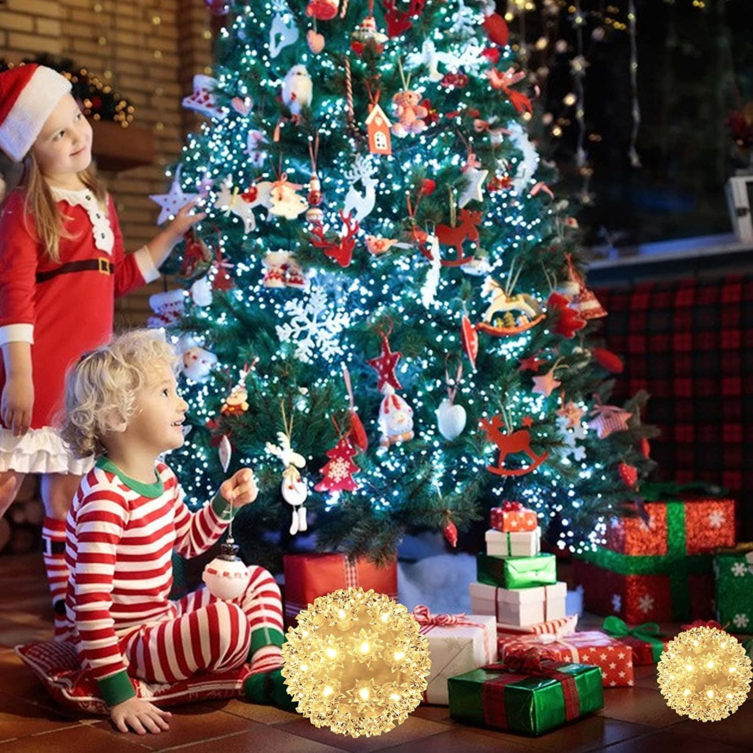 JINYUN-Christmas Lights Ball 5.5" Sparkling Outdoor Hanging Twinkling ...