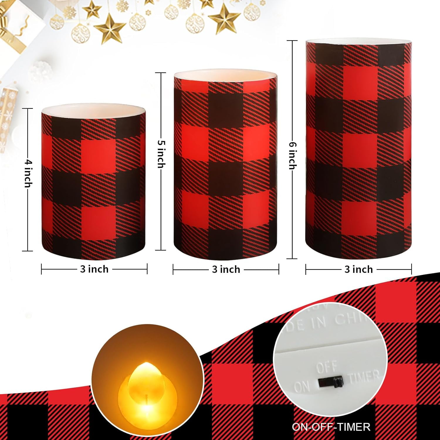 JINYUN-Christmas Red Flameless Candles: Farmhouse Theme Flickering Real ...