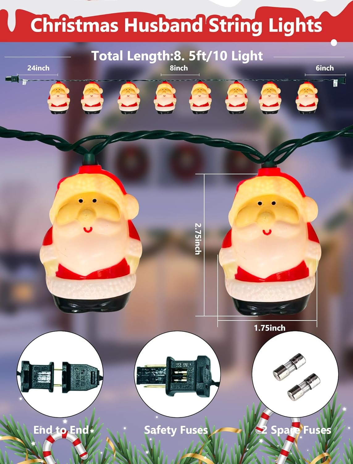 JINYUN-Christmas Santa String Lights Outdoor, 8.5Ft Vintage Christmas ...