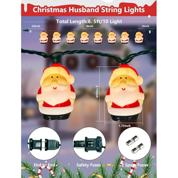 JINYUN-Christmas Santa String Lights Outdoor, 8.5Ft Vintage Christmas ...