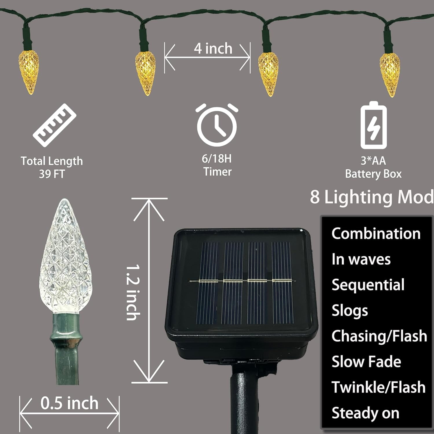 JINYUN-Christmas String Lights C3, 100 LEDs Strawberry Solar Operated ...