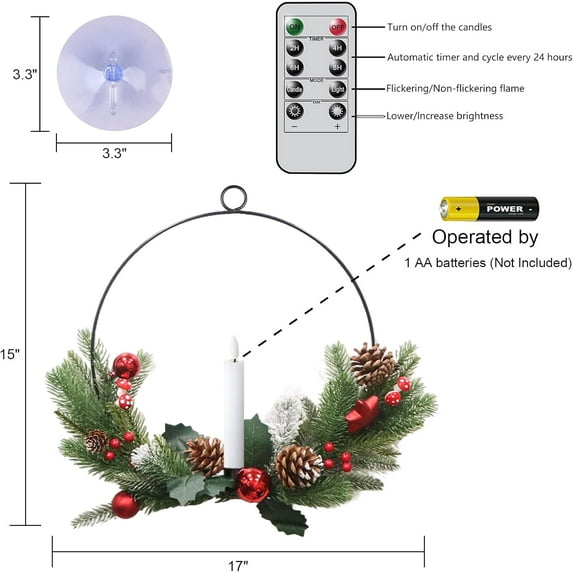 JINYUN-Christmas Wreaths Flameless Flickering Candle with Remote and ...