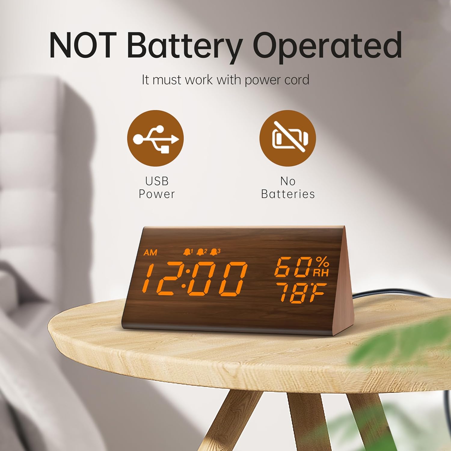 JINYUN-Digital Alarm Clock, with Wooden Electronic LED Time Display, 3 ...