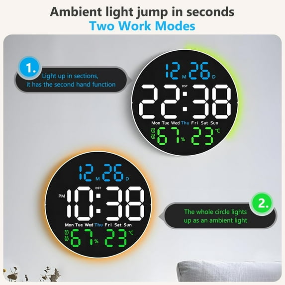 JINYUN-Digital Wall Clock, 10 inch Large LED Display Digital Clock with ...