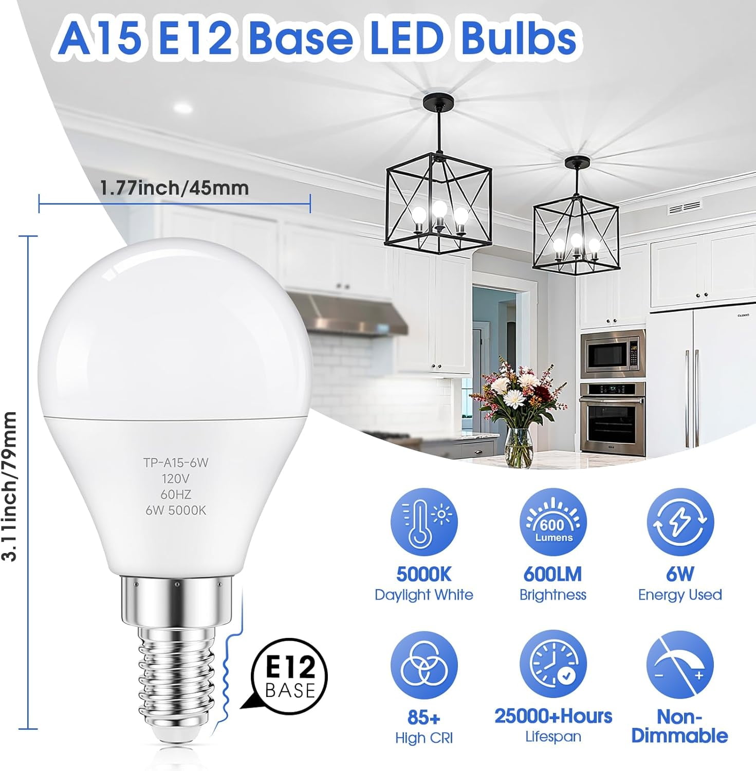 JINYUN-E12 LED Candelabra Bulbs 60W Equivalent, 600LM Daylight White ...