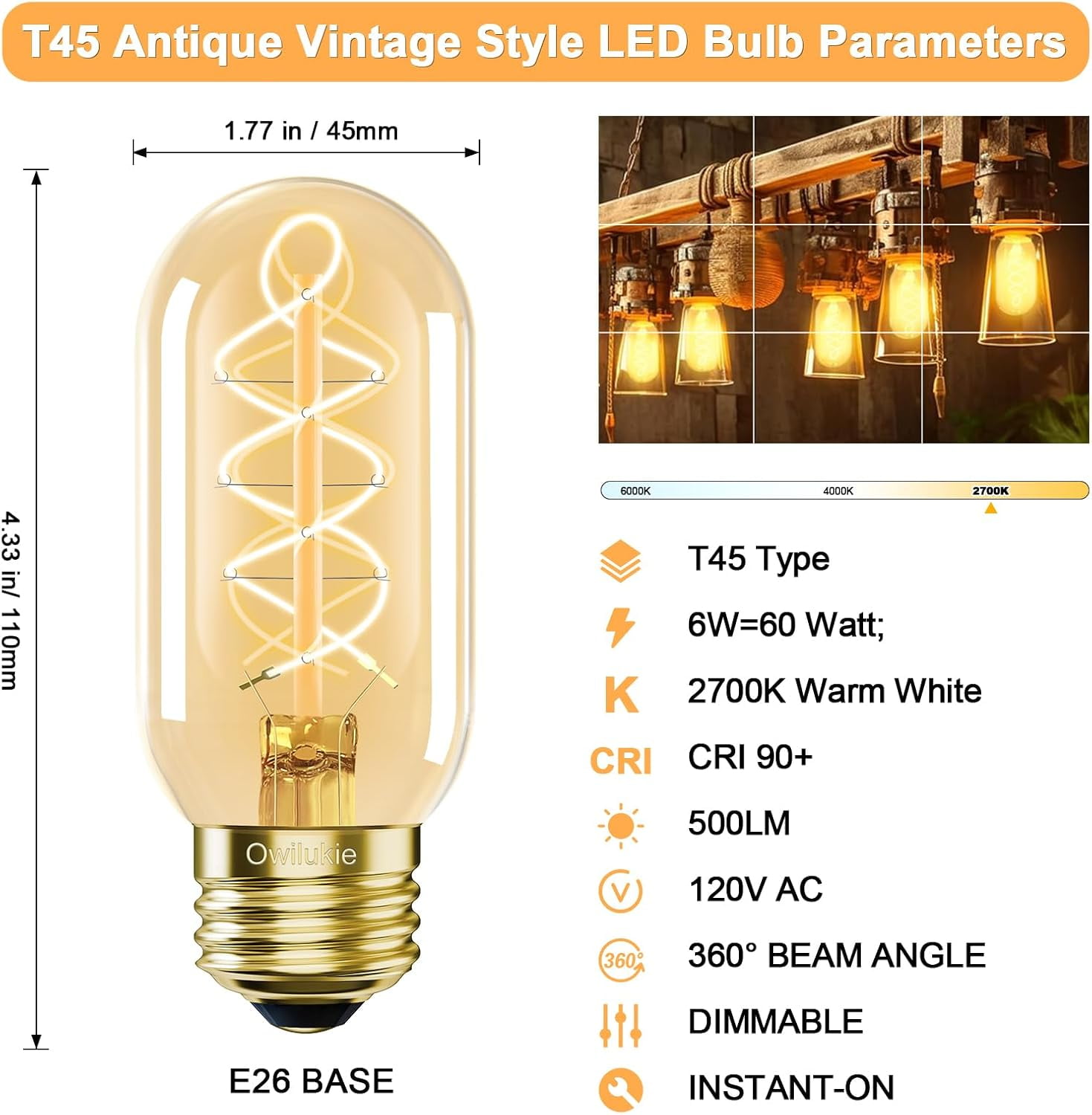 JINYUN-E26 LED Bulb 6W Equivalent 60 watt, Vintage Edison Bulbs, Warm ...