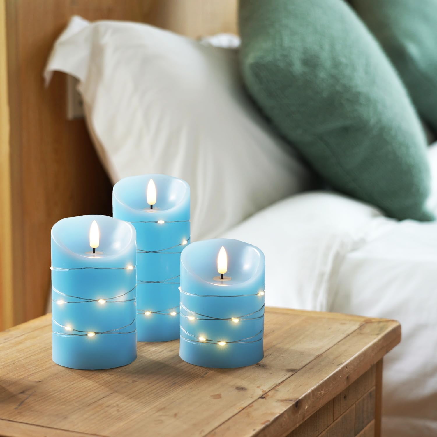 JINYUN-Flameless Candles with String Lights, 3 Pack Embedded Fairy ...