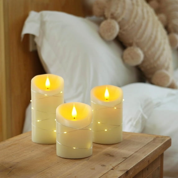 JINYUN-Flameless Candles with String Lights, 3 Pack Embedded Fairy ...