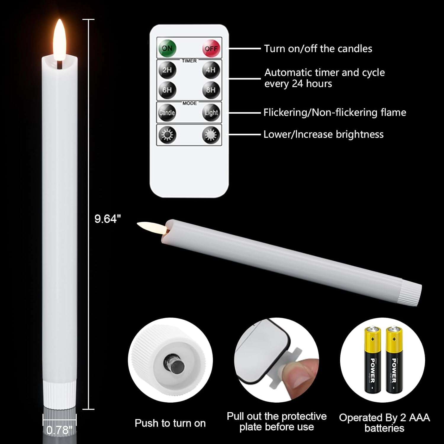 JINYUN-Flameless Flickering Taper Candles with Remote and Timer ...