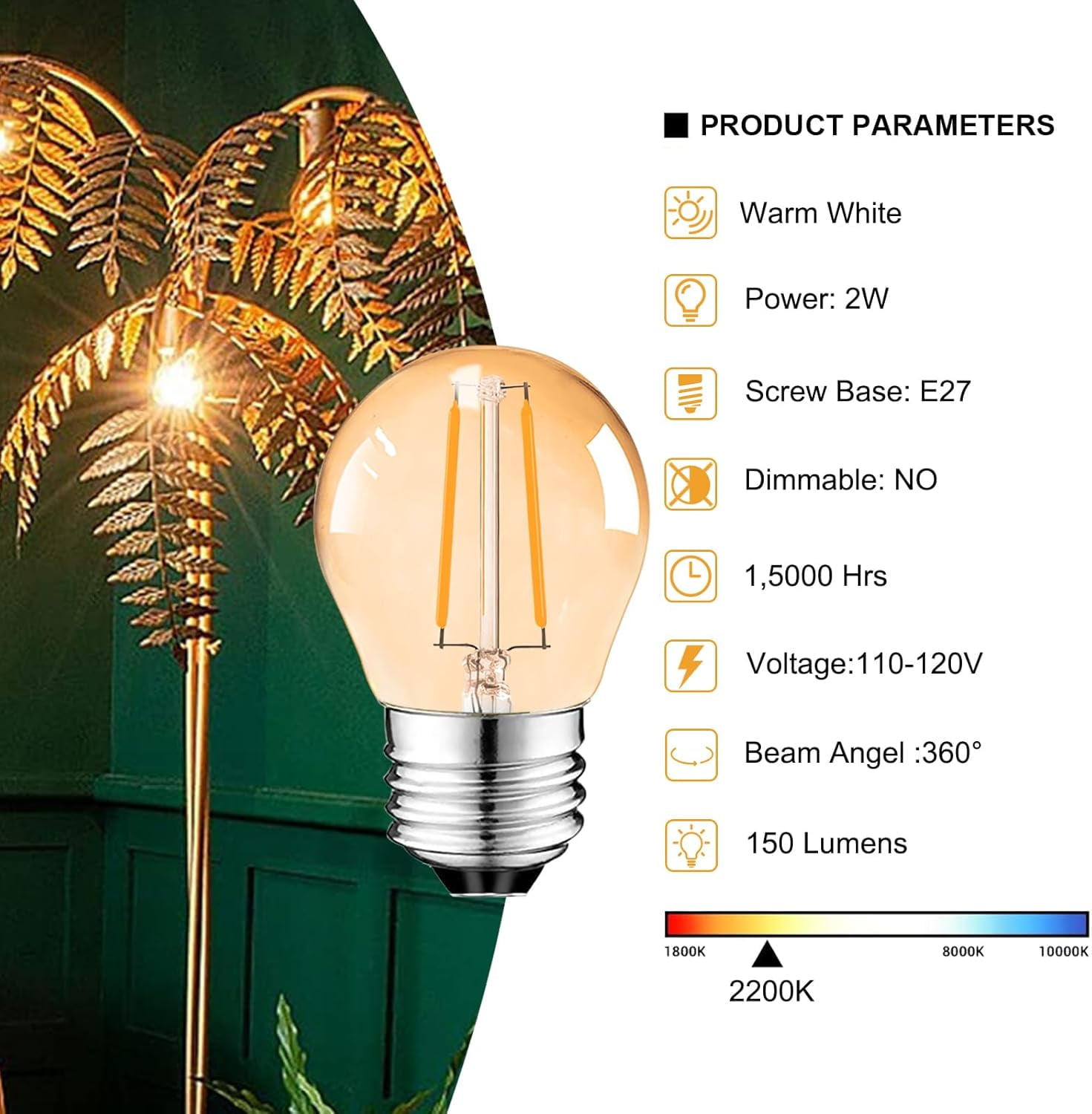JINYUN-G14 2W Low Wattage Led Bulb E26, Amber G45 Edison Mini Light ...