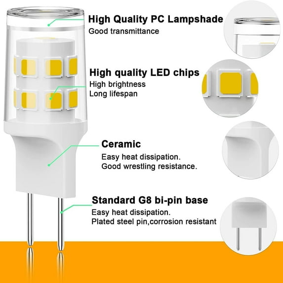 JINYUN-G8 LED Bulb 3W Equivalent to 15W-20W G8 Halogen Bulbs, T4 JCD ...
