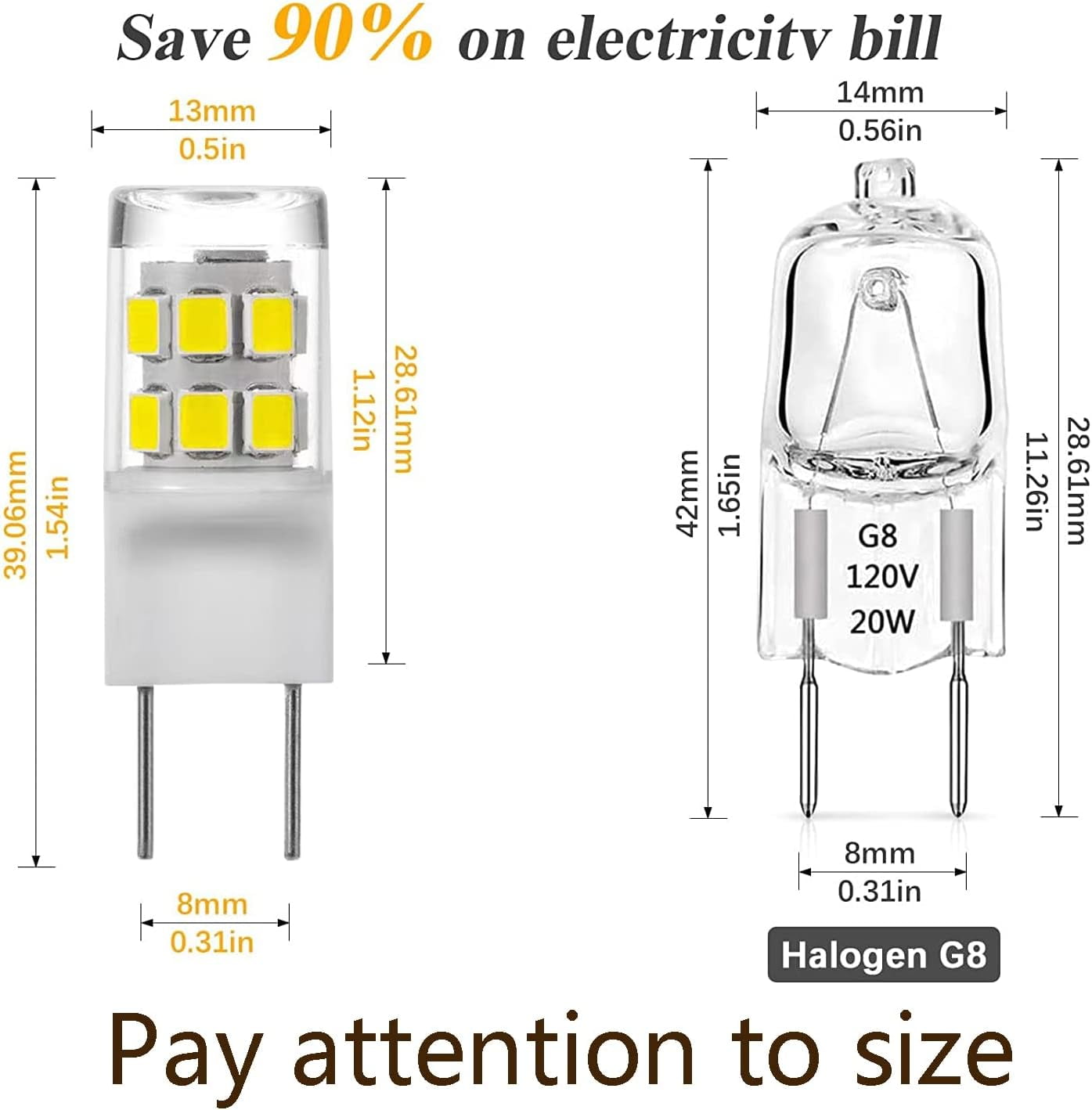 JINYUN-G8 LED Light Bulb, G8 GY8.6 Bi-pin Base, 3W 120V 20W 35W Halogen ...