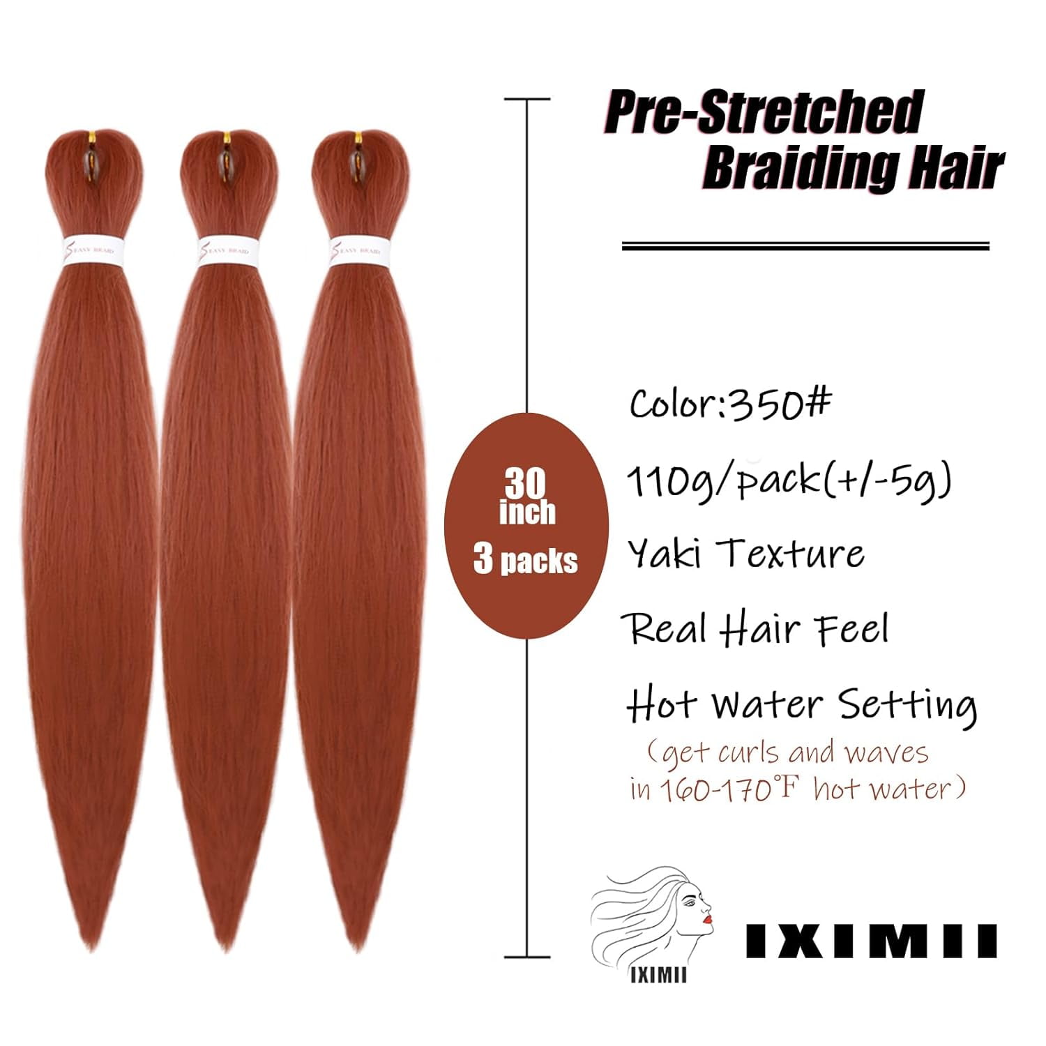 JINYUN-Ginger Braiding Hair Pre Stretched 30 inch 3 packs Soft ...