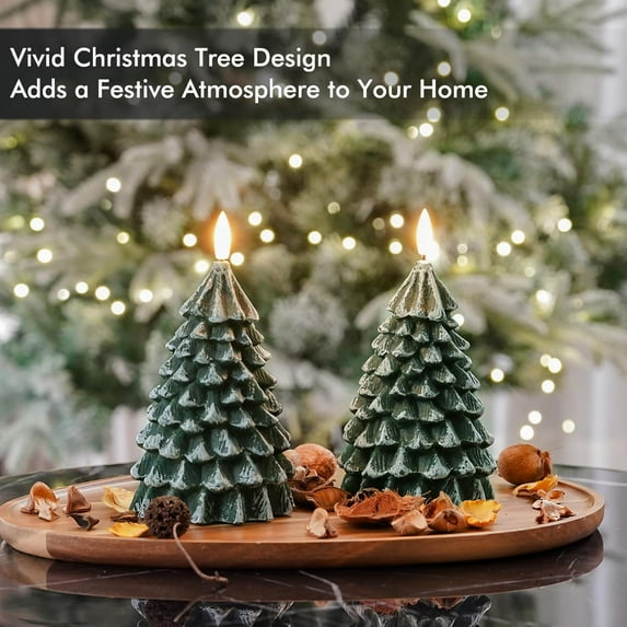 JINYUN-Green Christmas Tree Shaped Led Flameless Candles with Timer ...