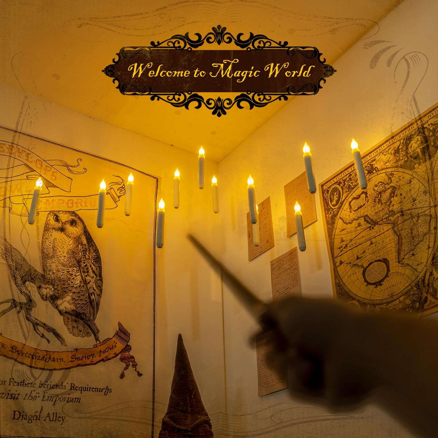 JINYUN-Hanging Floating Candles with Wand Remote and String, 12 Pcs ...