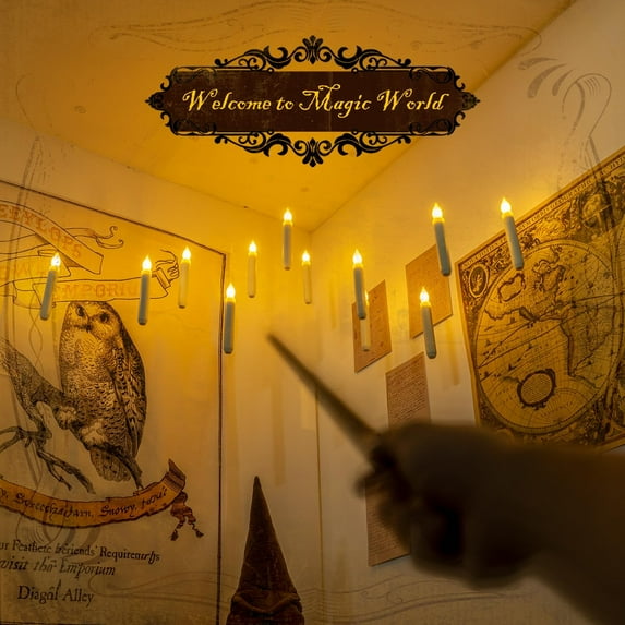 JINYUN-Hanging Floating Candles with Wand Remote and String, 12 Pcs ...