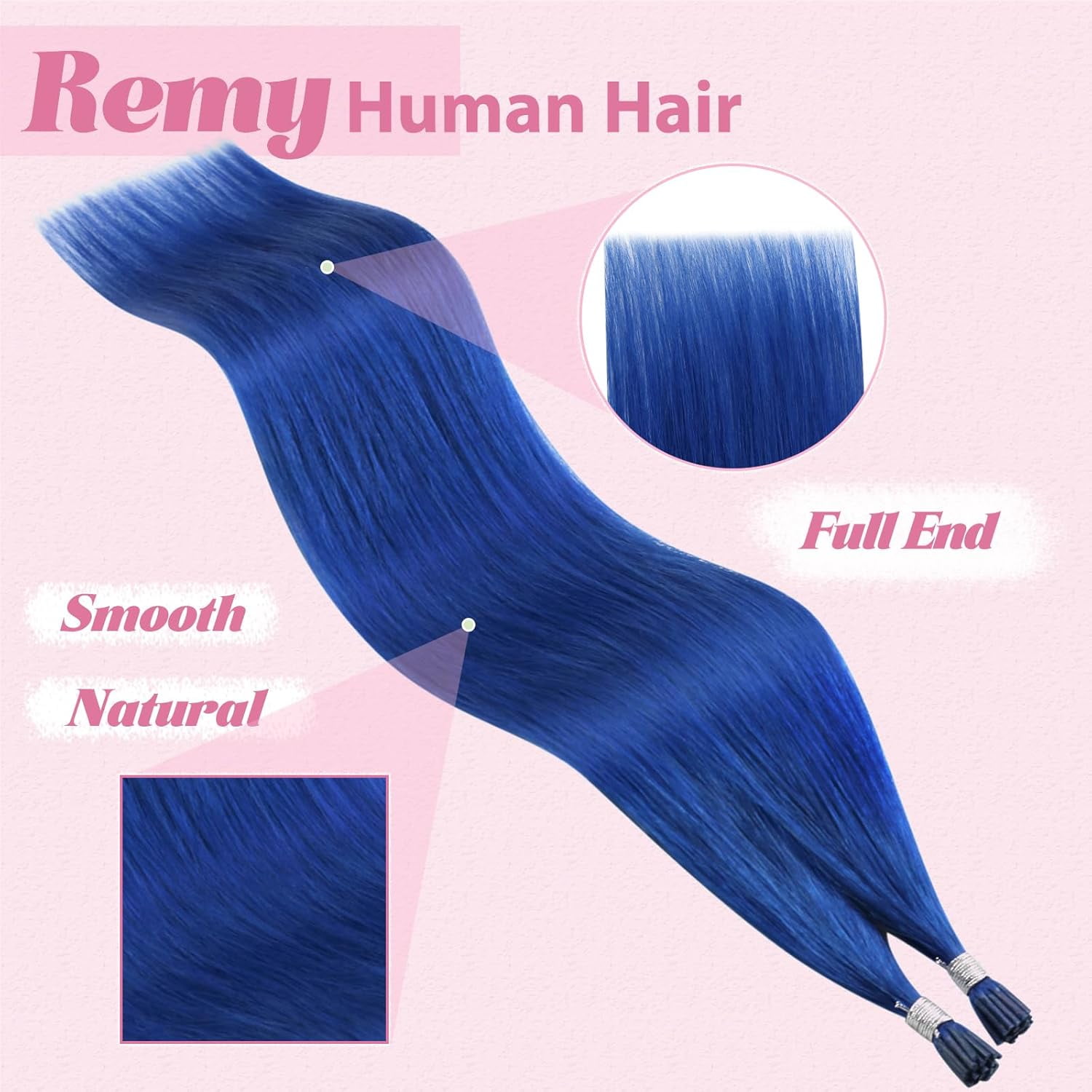 JINYUN-I Tip Hair Extensions Human Hair Blue Itip Hair Extensions Real ...