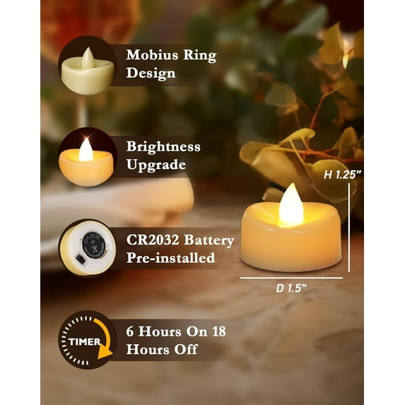 JINYUN-LED Candles, 12 Pack Tea Lights with Timer, Flameless Tea Lights ...