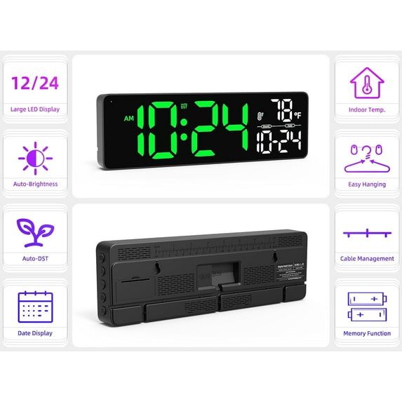 JINYUN-Large LED Digital Wall Clock with Date, Temperature, Auto ...