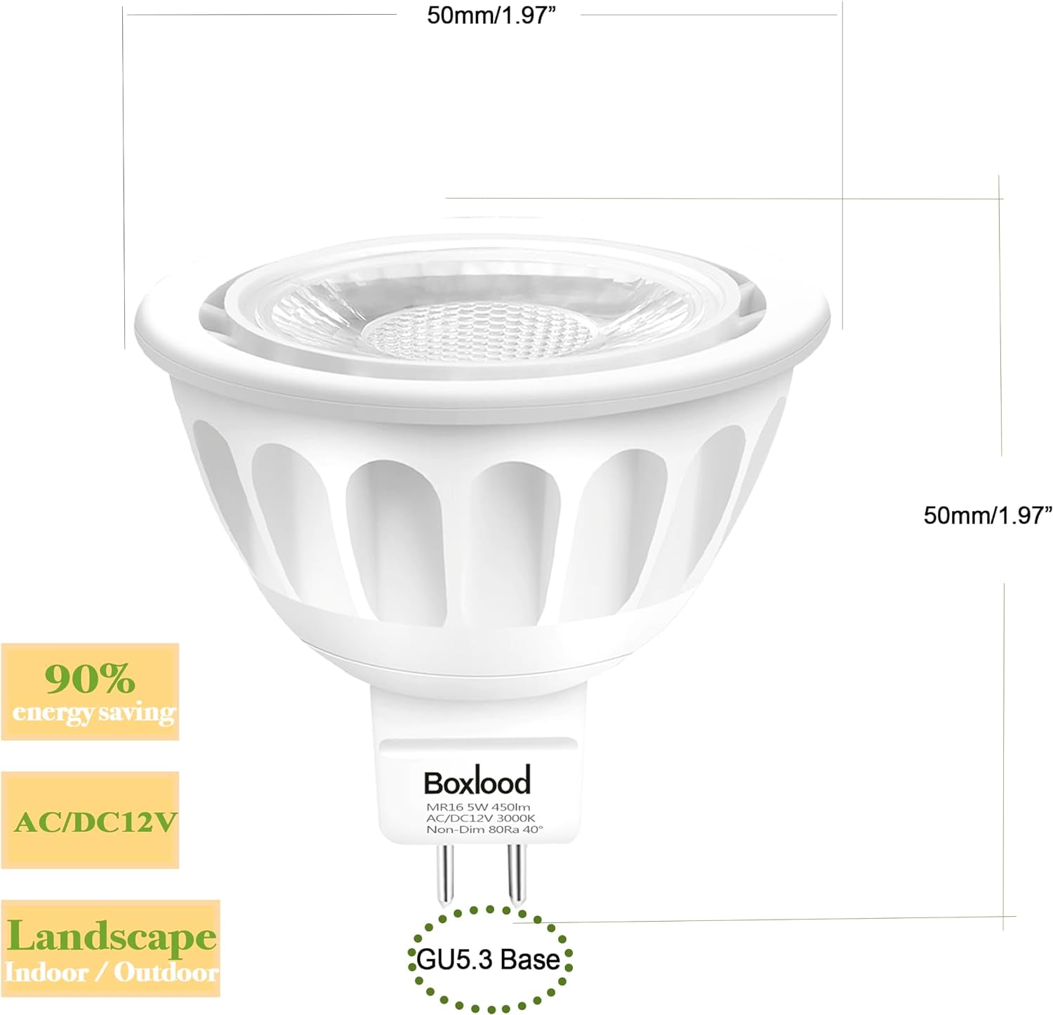 JINYUN-MR16 LED Light Bulb Non Dimmable, 90% Energy Saving, 3000K Warm ...