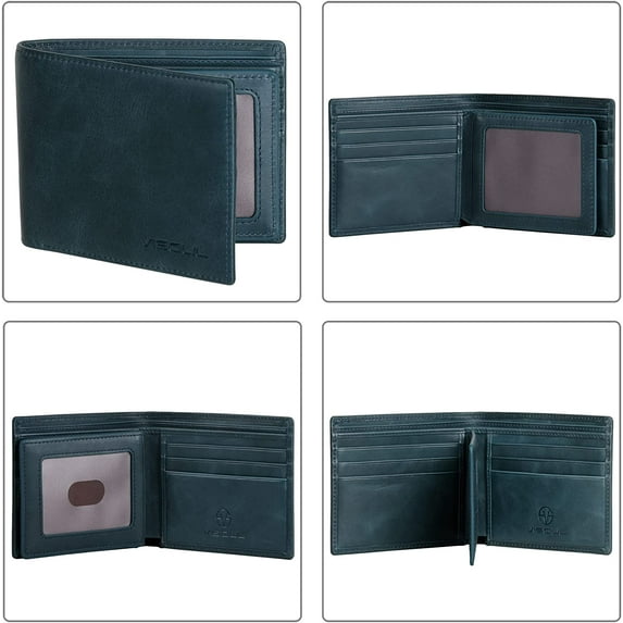JINYUN-Mens Bifold Leather RFID Blocking Wallet with 2 ID Windows, Soft ...