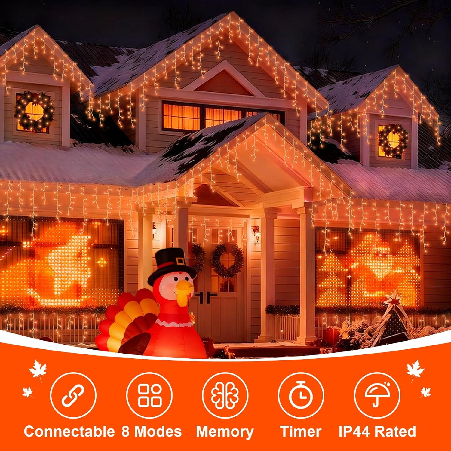 JINYUN-Orange Icicle Christmas Lights Outdoor, 33ft 400 LED Icicle ...