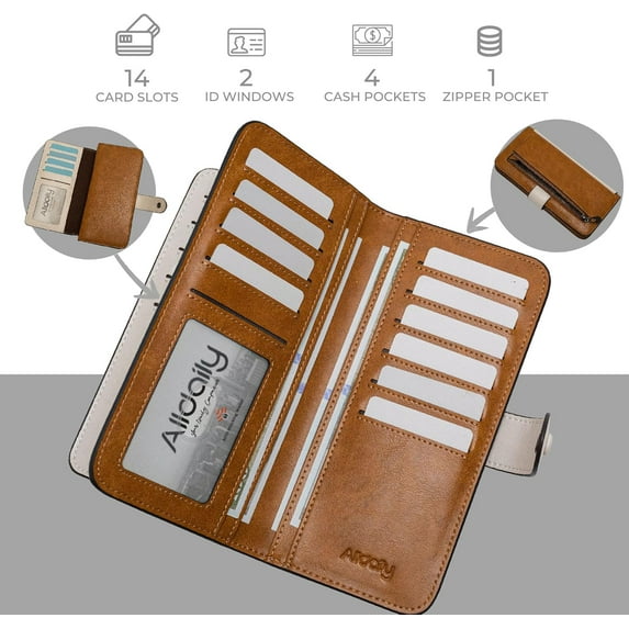 JINYUN-RFID Blocking Leather Wallet for Women, Slim Trifold with 14 ...