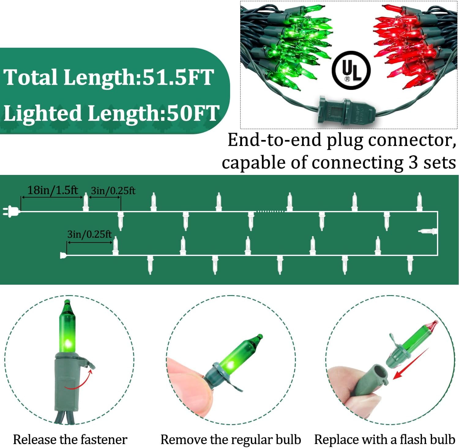 JINYUN-Red and Green Christmas Lights Outdoor, 50FT 200 Count ...