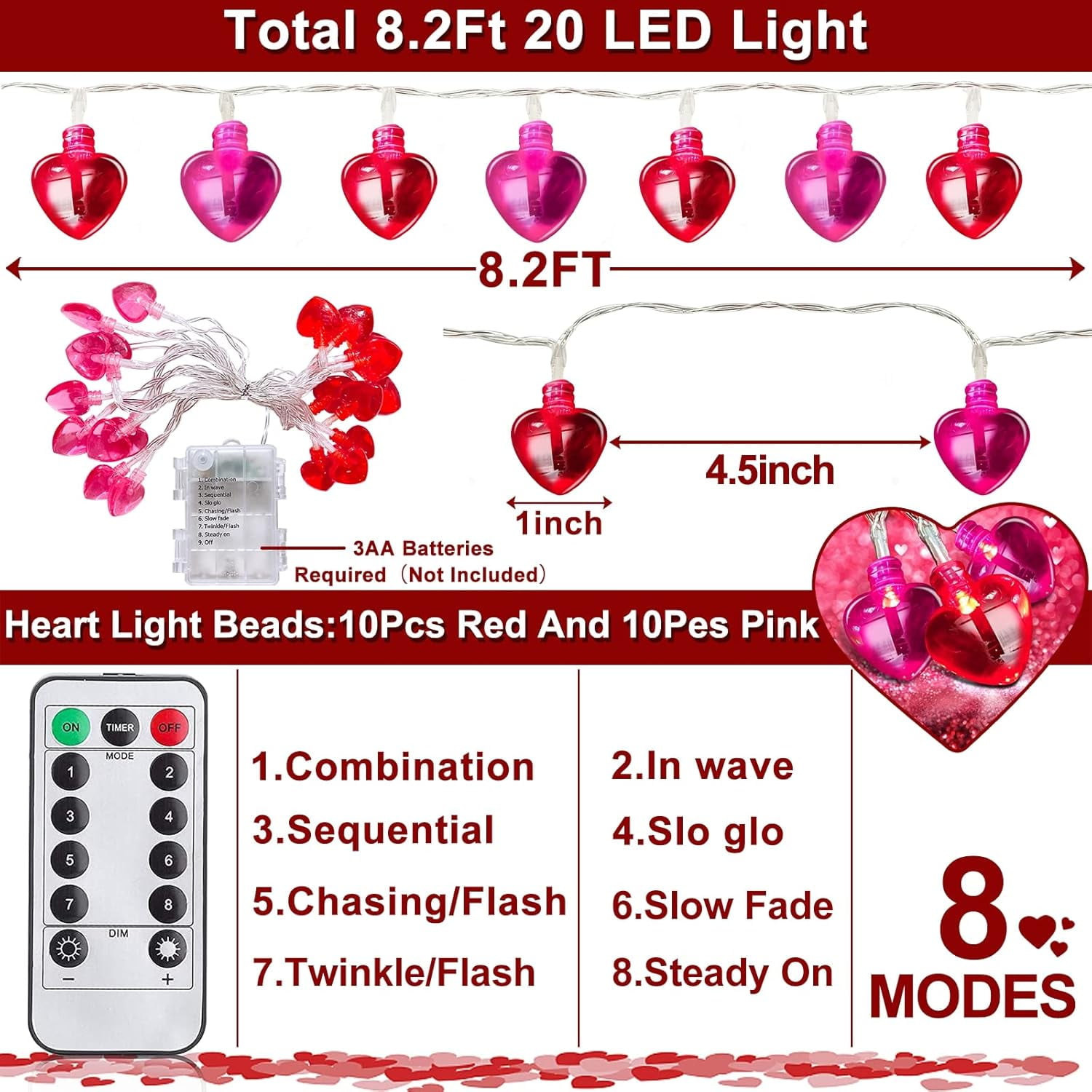 JINYUN-Remote Control & 8 Modes - Valentines Day Decorations Heart ...