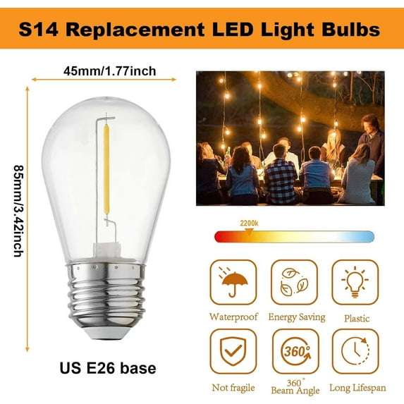 JINYUN-S14 Led Bulbs for Outdoor String Lights,Shatterproof Waterproof ...