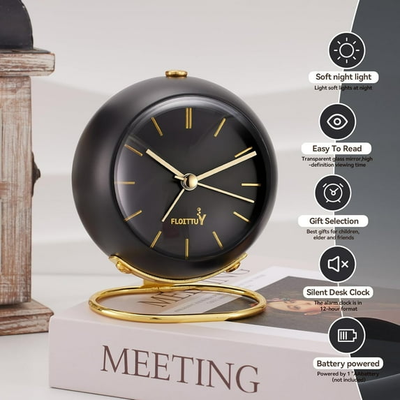 JINYUN-Silent Table Analog Alarm Clock No Ticking, Lighted on Demand ...