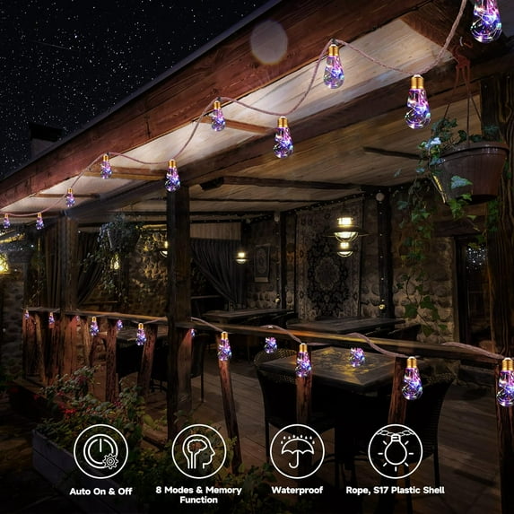 JINYUN-Solar Outdoor String Lights, 20Ft Vintage Rope Hemp Solar Patio ...