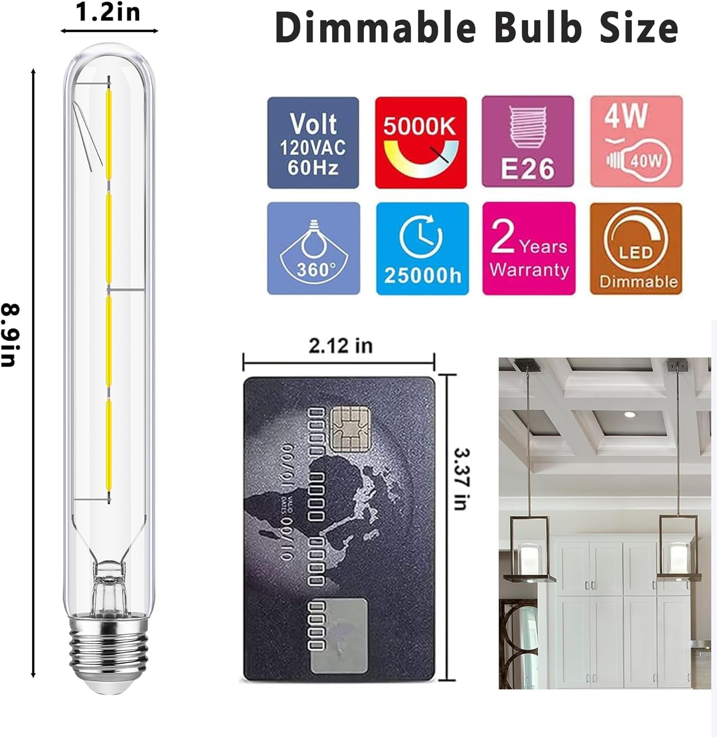 JINYUN-T10 Led Long Bulbs,8W Dimmable Tubular Bulb,75 Watt Equivalent ...
