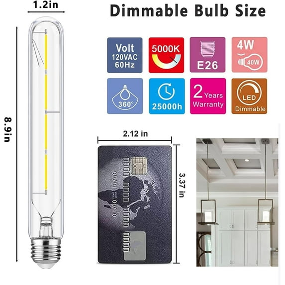 JINYUN-T10 Led Long Bulbs,8W Dimmable Tubular Bulb,75 Watt Equivalent ...