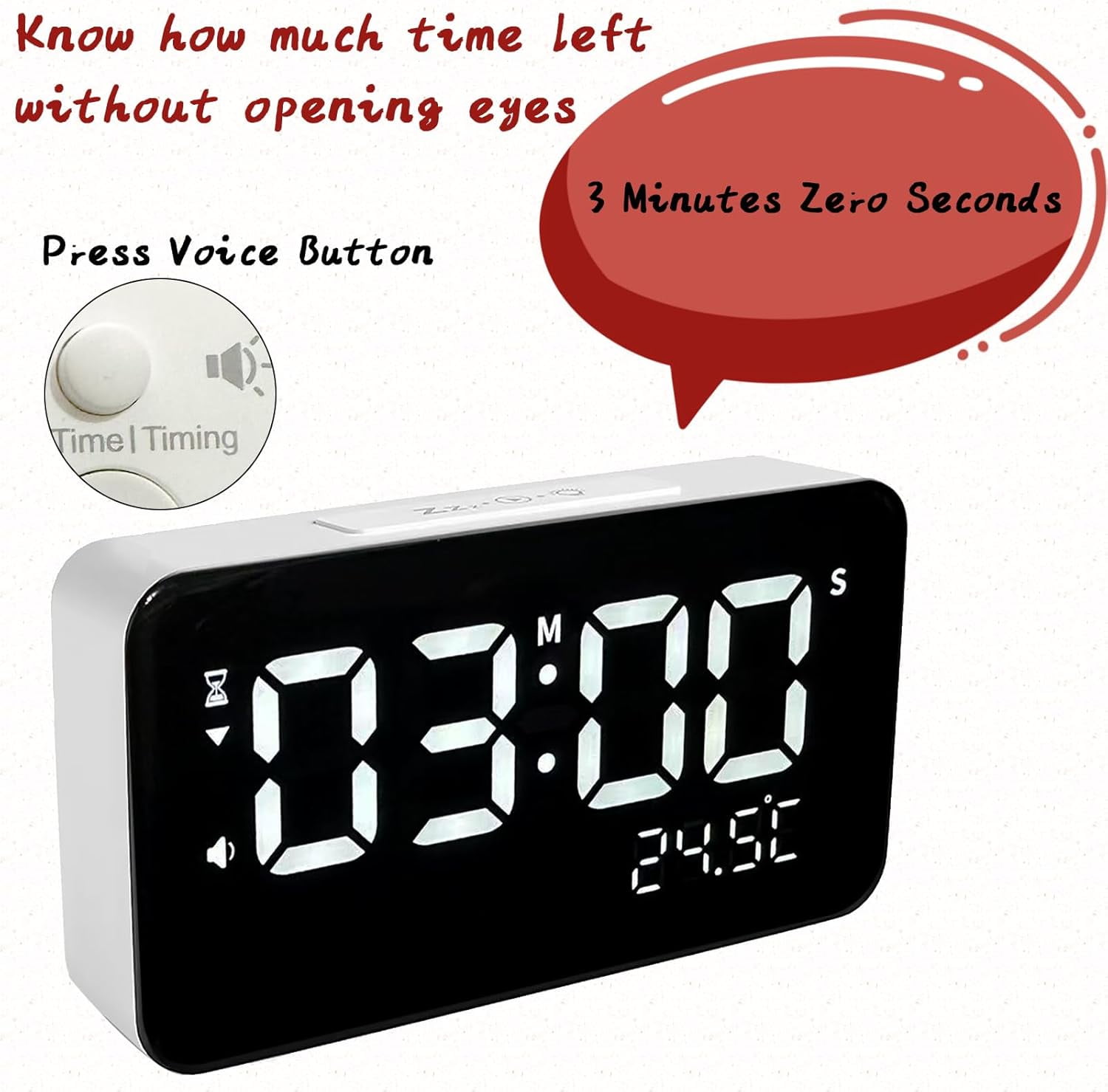 JINYUN-Talking Alarm Clock and Countdown Timer, Hourly Chime for ...