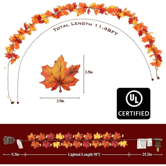 JINYUN-Thanksgiving Decorations Fall Maple Leaf String Lights 9FT Maple ...