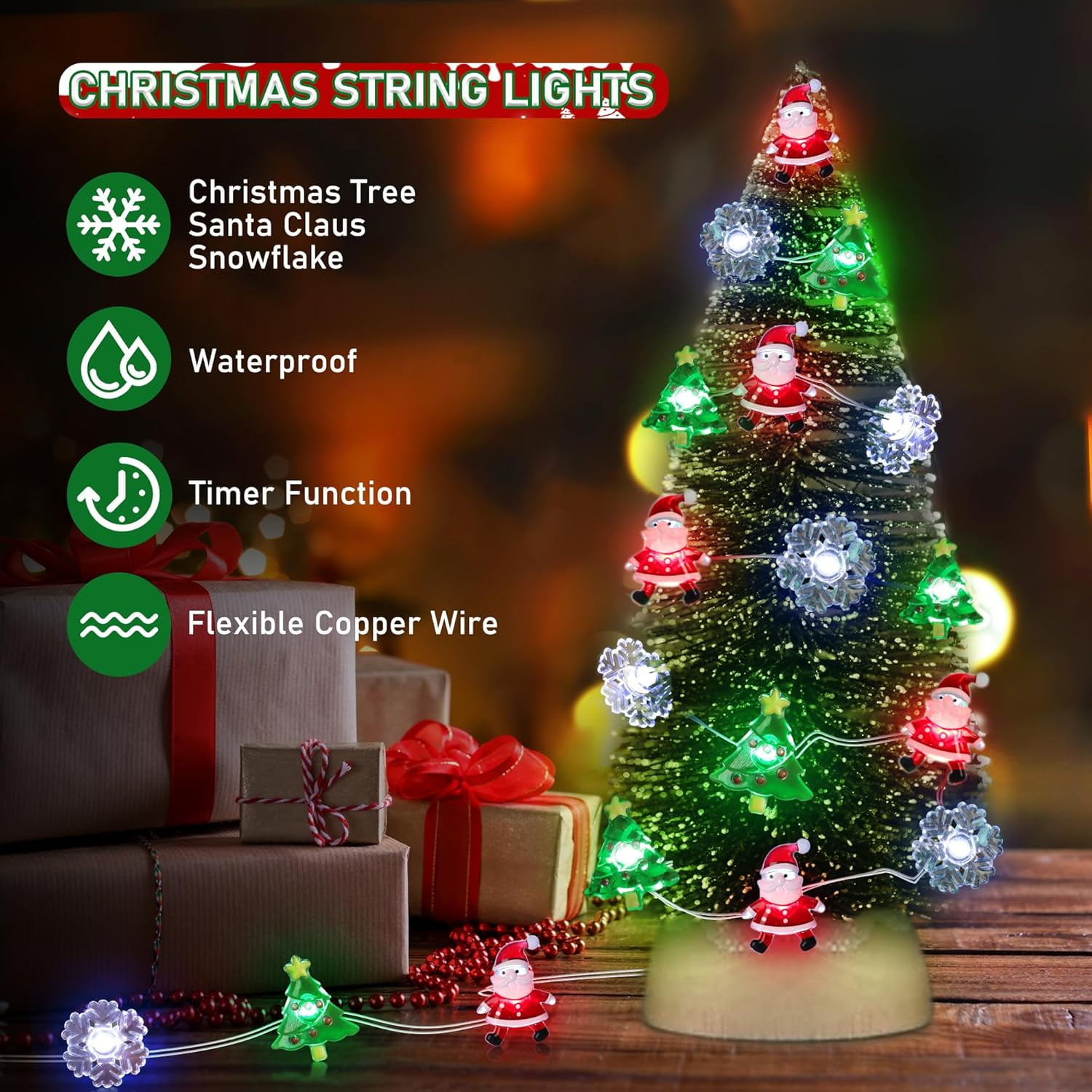 JINYUN-[Timer] Christmas Lights Decorations, 10 FT 30 LED Battery ...