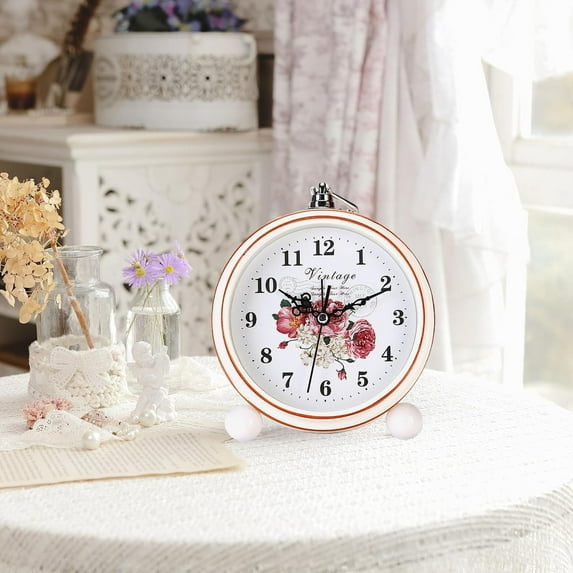 JINYUN-Vintage Alarm Clock, 5.25" Silent Non-Ticking Retro Analog Clock ...