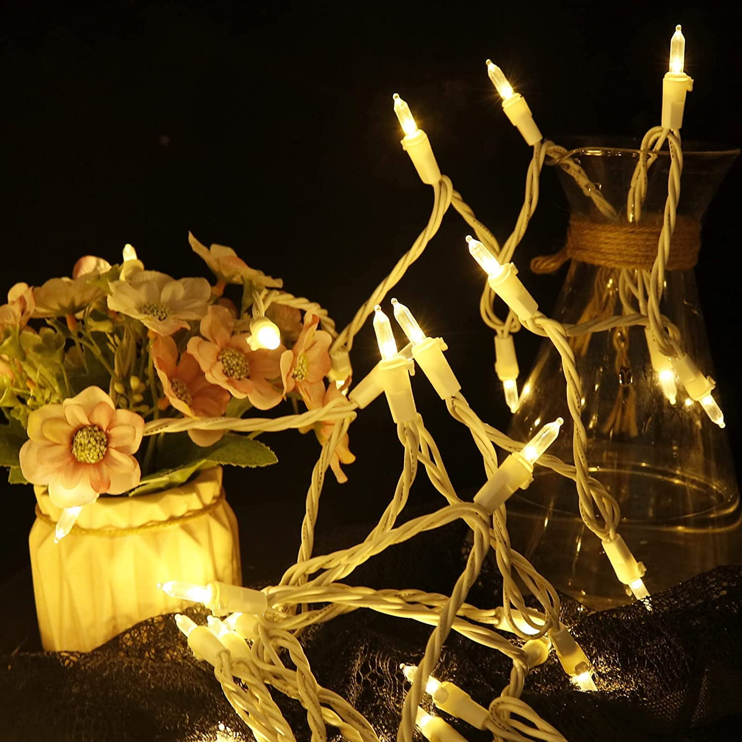 JINYUN-White LED Christmas Lights - 2 Pack 100 Count Warm White ...