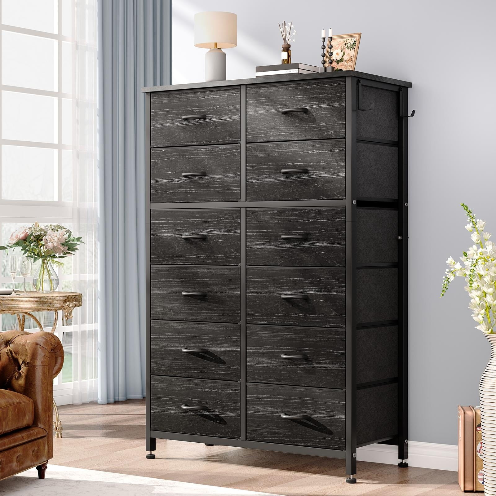 JINYUZHOU INC 12 Drawer Dresser Tall Fabric Chests of Drawers Closet ...