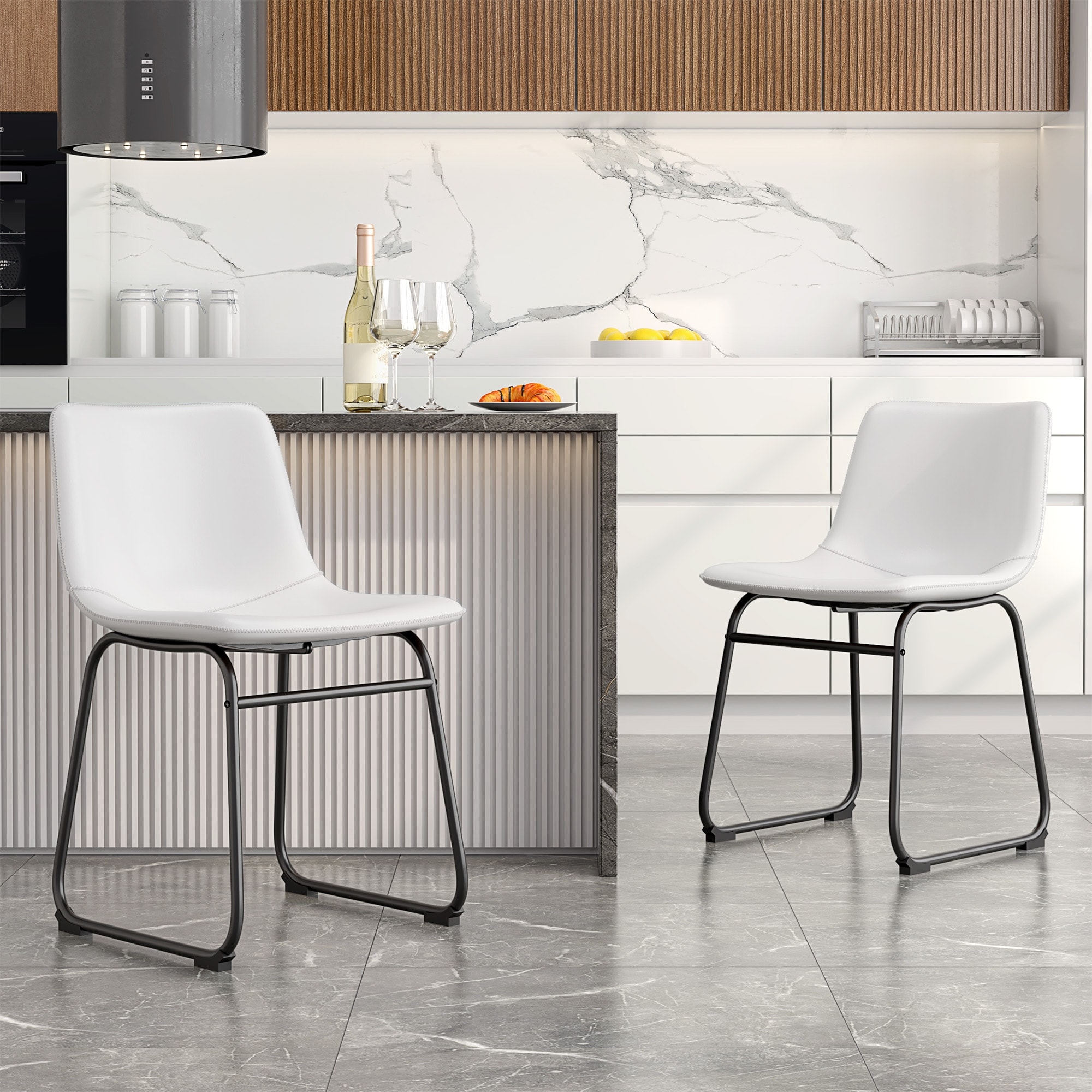 JINYUZHOU INC Bar Stools Faux Leather Counter Stools with Back Armless ...