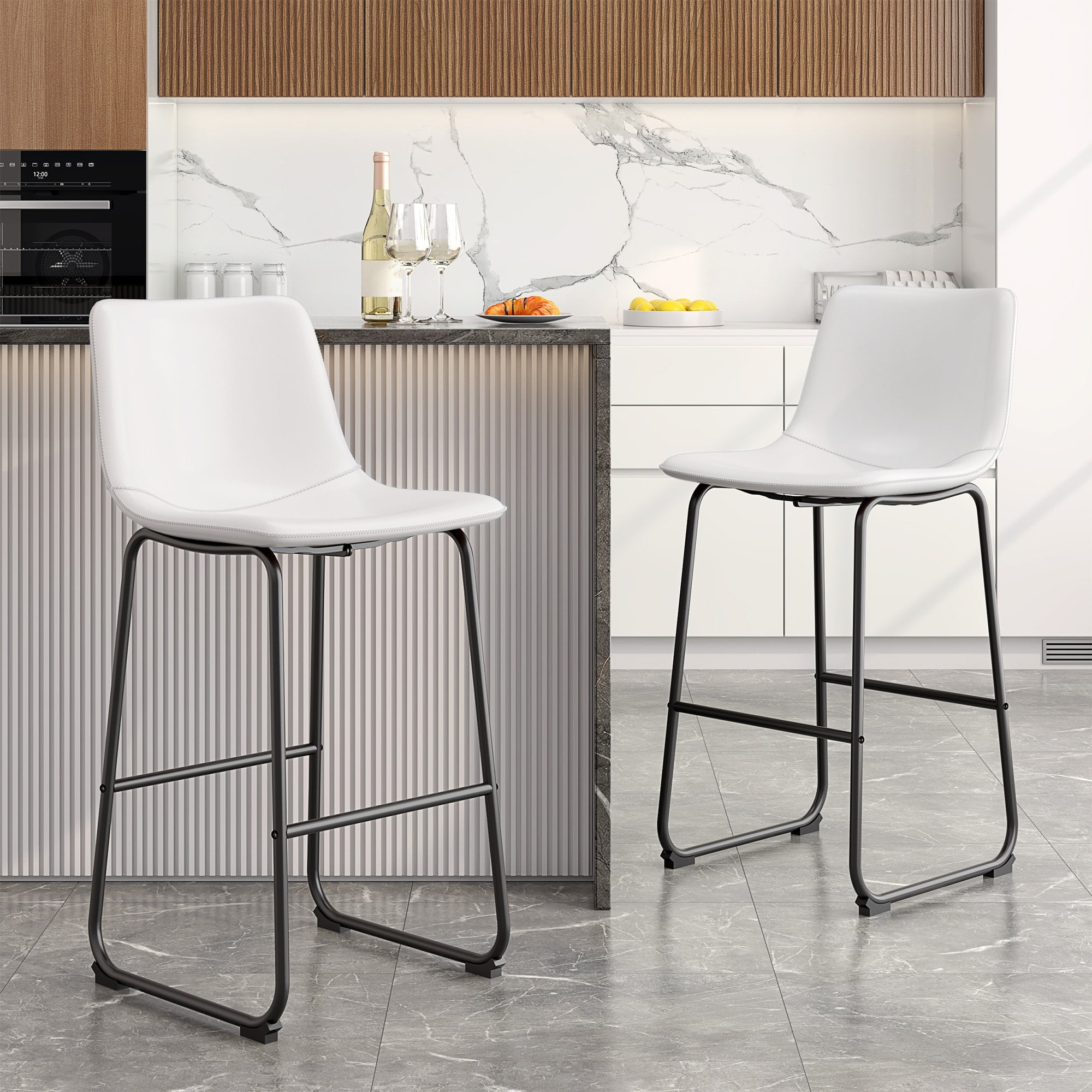 JINYUZHOU INC Bar Stools Faux Leather Counter Stools with Back Armless Dining Chairs (Set of 2 ...