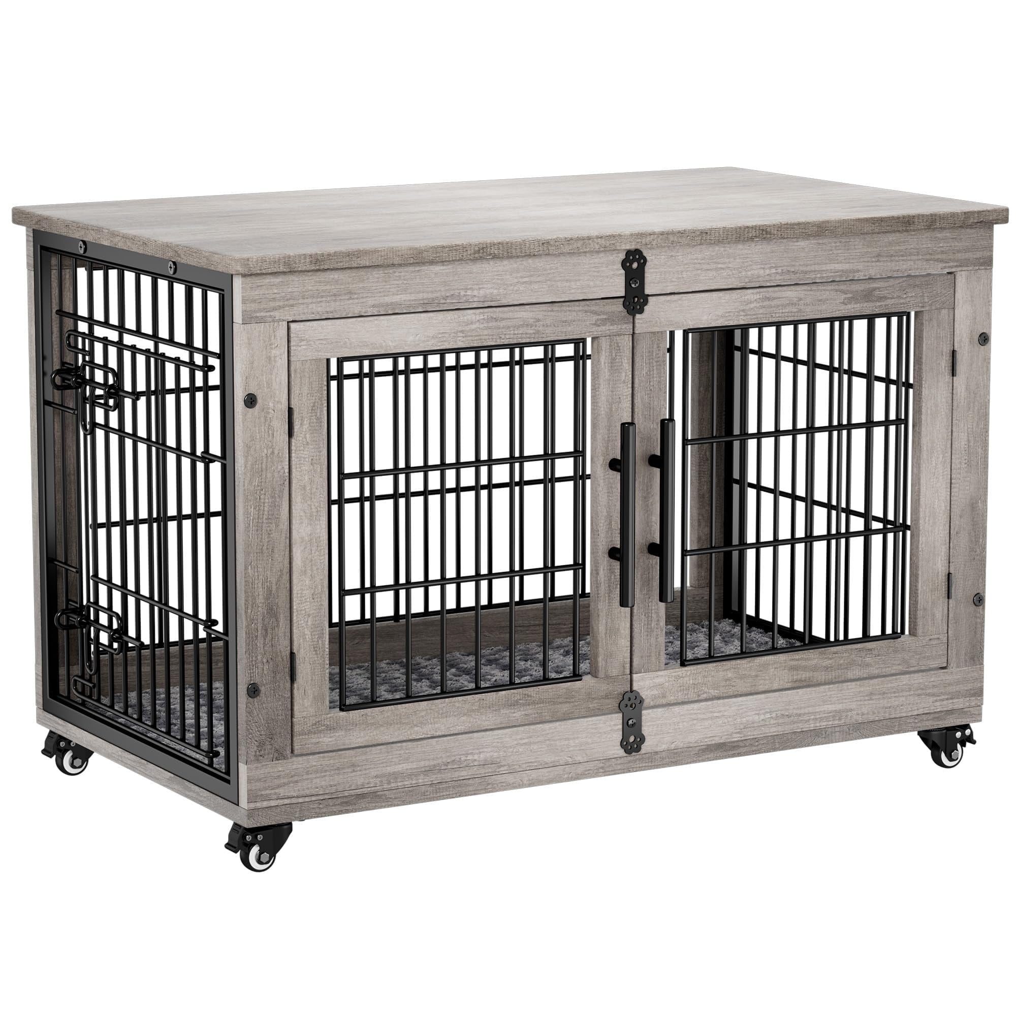 JINYUZHOU INC Dog Crate Indoor Heavy Duty Double Doors Wooden Dog Cage with Cushion 38.5"L x 25. ...