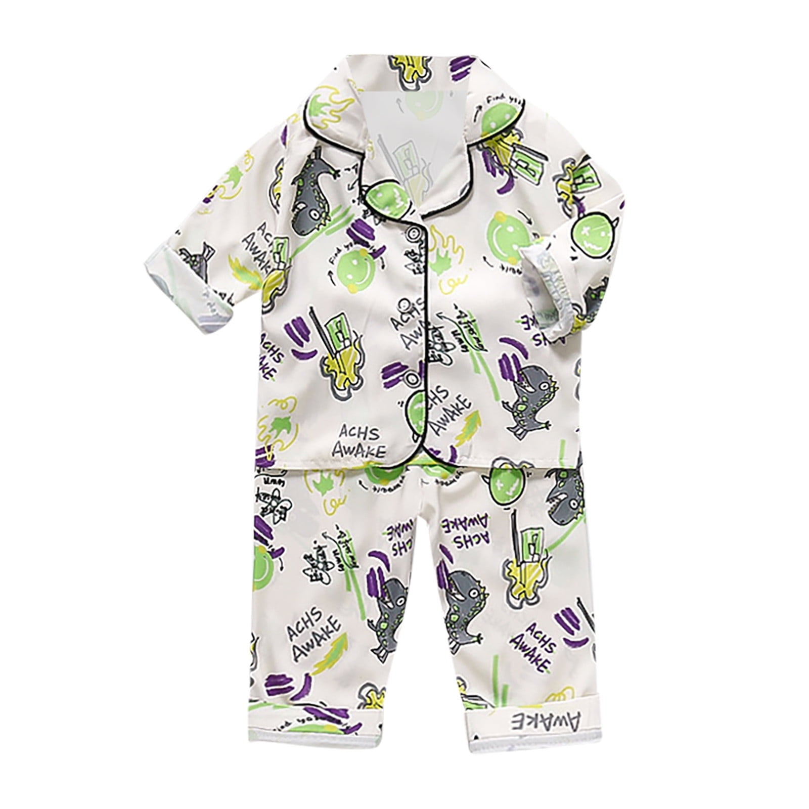 Jamsmile Toddler Girls Pajamas Satin Dinosaur Floral Shirts Tops + Pants Silk Sleepwear ...